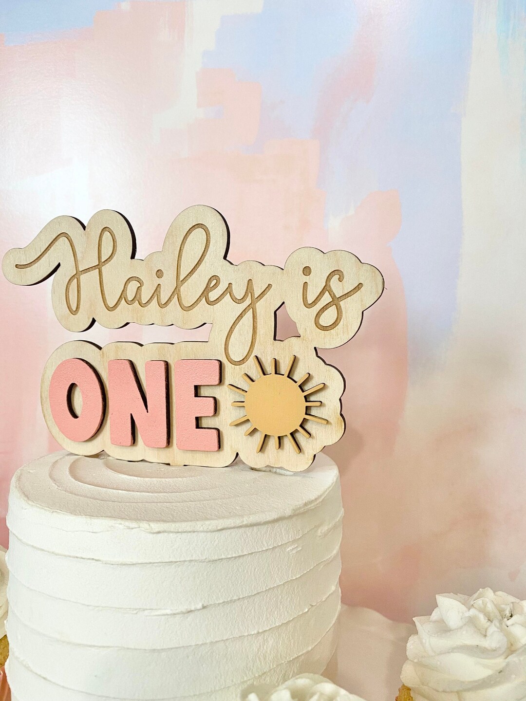 Sun ONE Cake Topper With Custom Name, First Birthday Decorations, 3D Wood Cake Topper, Sun Boho ...