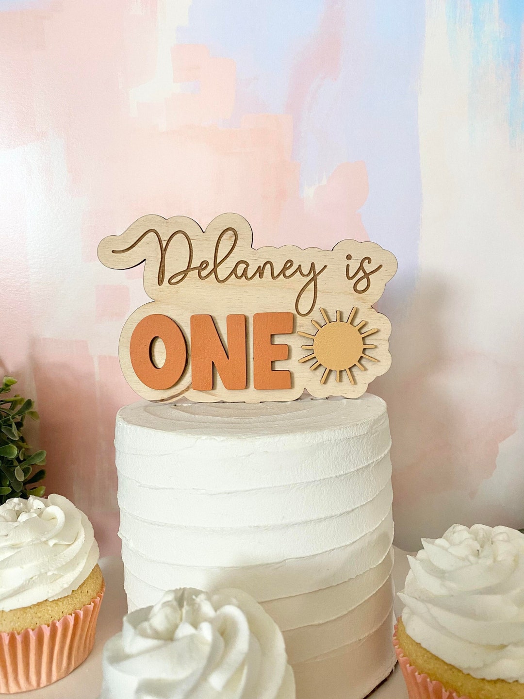 Sun ONE Cake Topper With Custom Name, First Birthday Decorations, 3D Wood Cake Topper, Sun Boho ...
