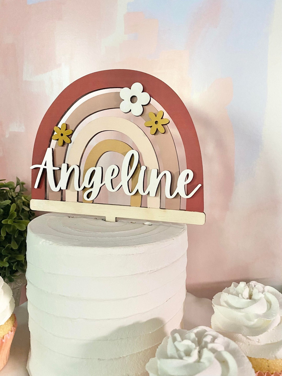 Boho Rainbow Cake Topper, Personalized 1st, 2nd Birthday Party Cake ...