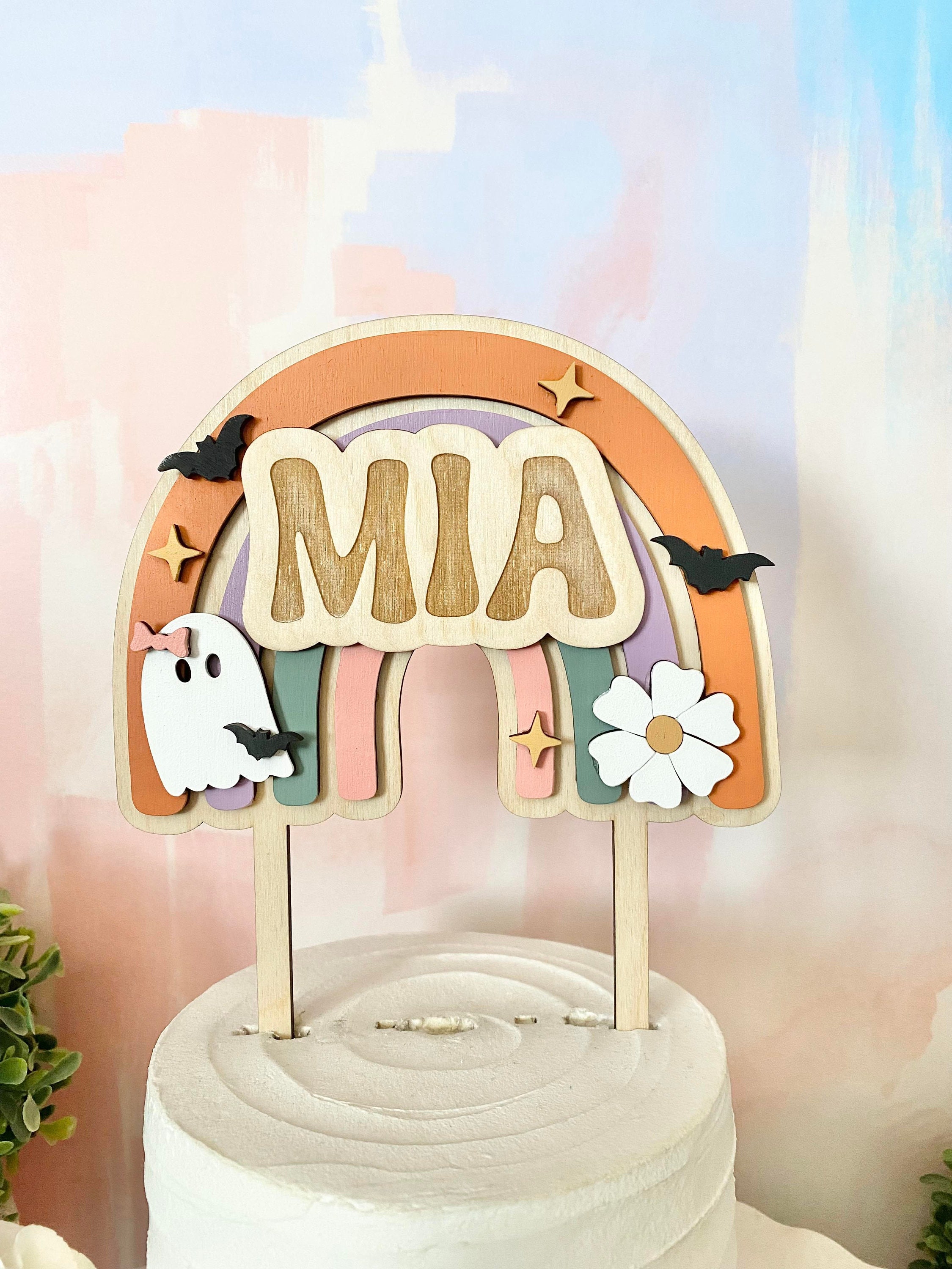 Ghost Rainbow Cake Topper With Custom Name First Birthday - Etsy