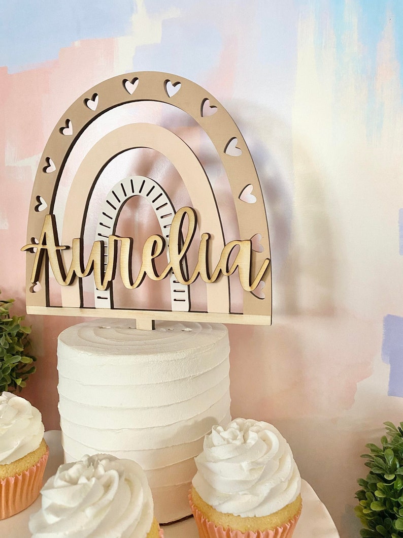 Boho Rainbow Cake Topper Neutral Personalized Rainbow Cake - Etsy