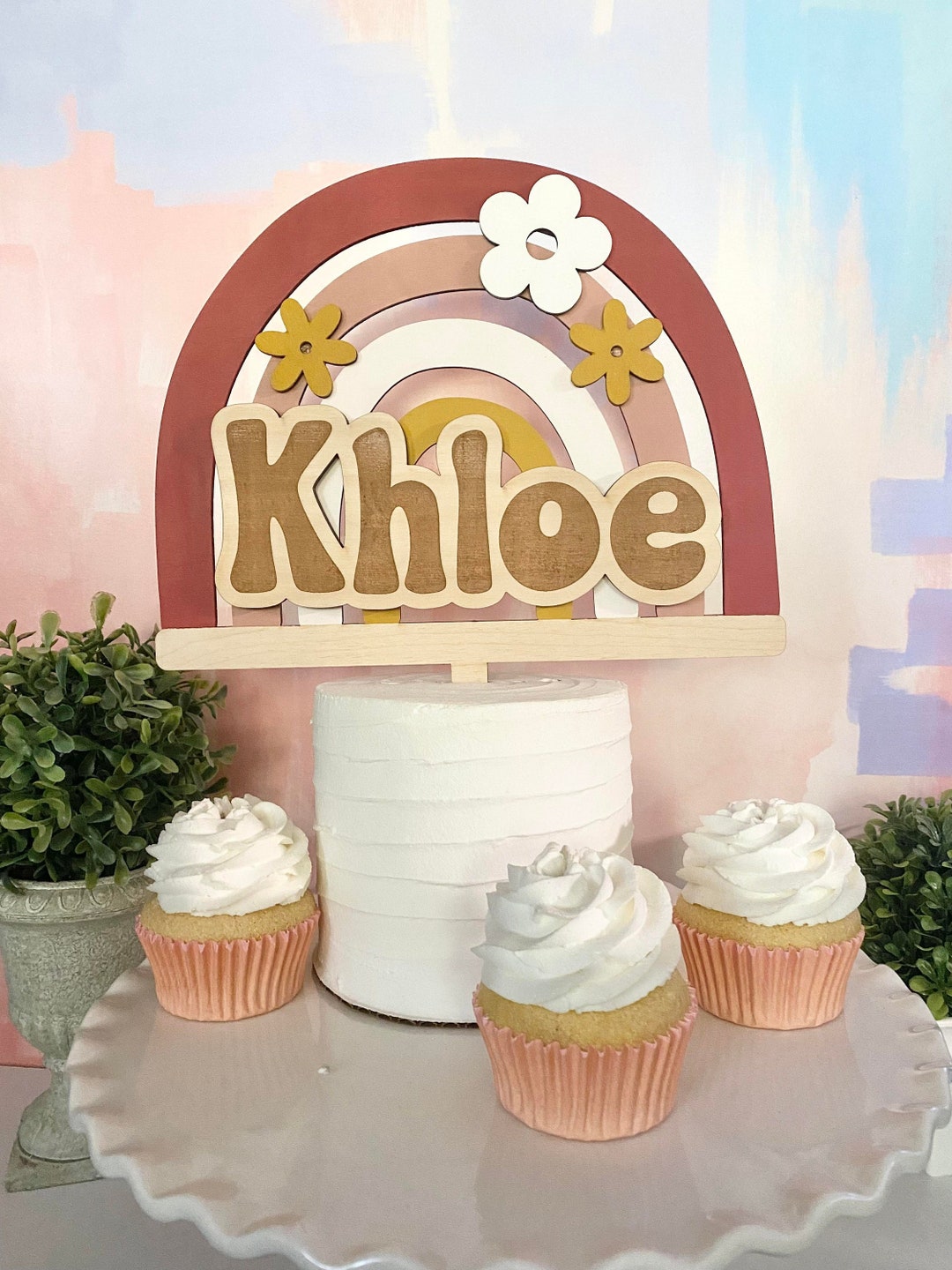 Boho Rainbow Cake Topper: Personalized Birthday Party Decor - Etsy