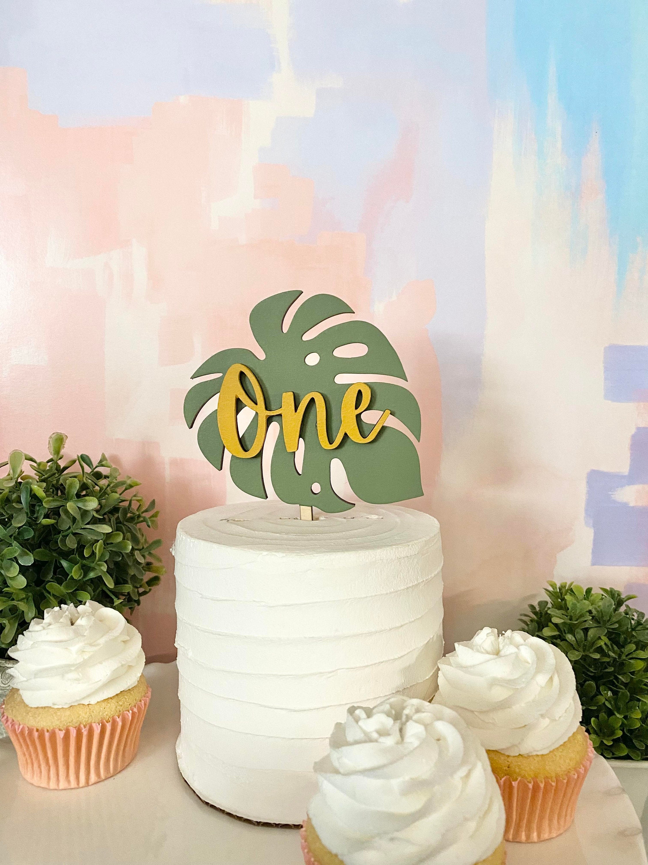 Monstera Leaf First Birthday Cake Topper: Wild One Jungle Decor - Etsy