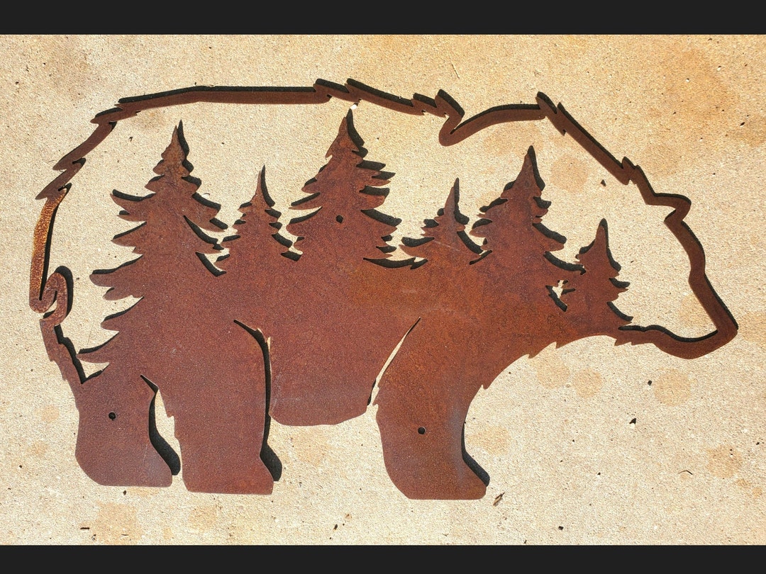 Iron Bear With Trees | Metal Wall Art ~ Cabin Hunting Lodge Decor ...