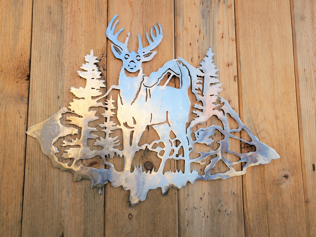 Iron Deer in Mountain Range | Metal Wall Art ~ Rusted Metal Yard Art ...