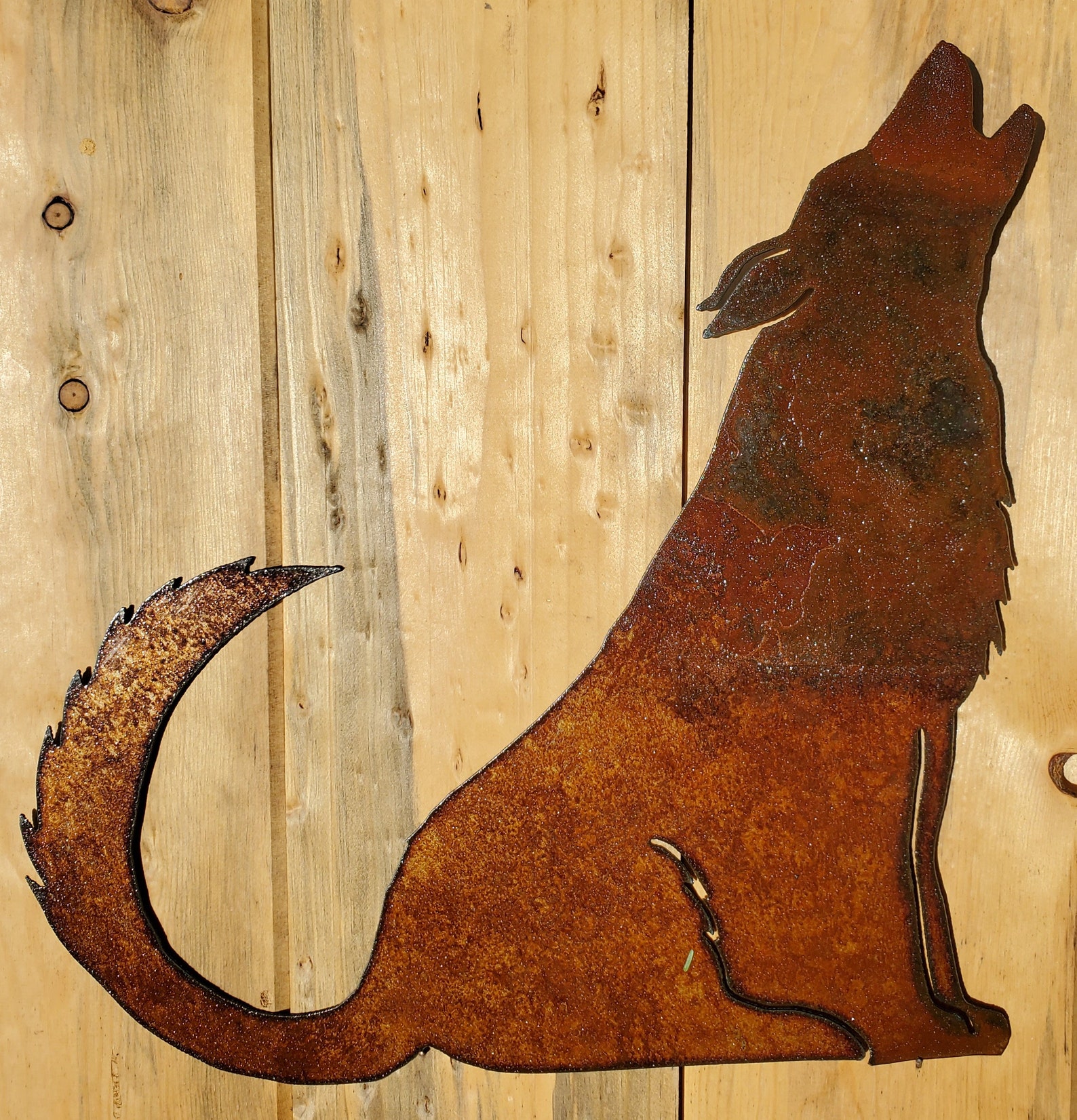 Iron Coyote Howling Metal Wall Art Flat Mounted Rusted - Etsy Hong Kong