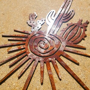 Iron Cacti Over Sun | Metal Wall Art ~ Flat Wall Mounted Iron Sonoran ...