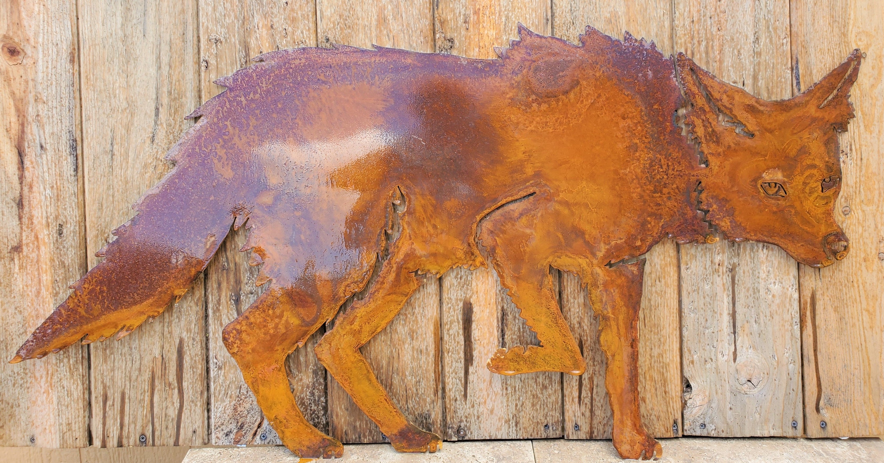 Iron Coyote Prowling Metal Wall Art Flat Mounted Rusted - Etsy