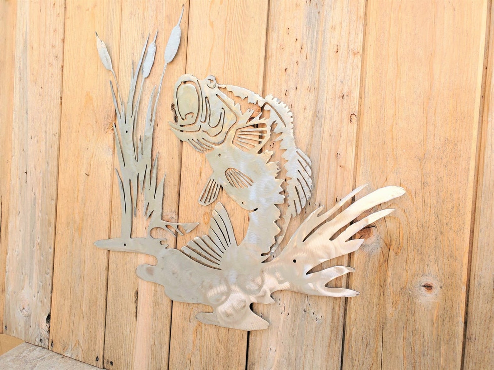 Iron Largemouth Bass | Metal Fish Art ~ Rusted Flat Wall Decor Yard ...