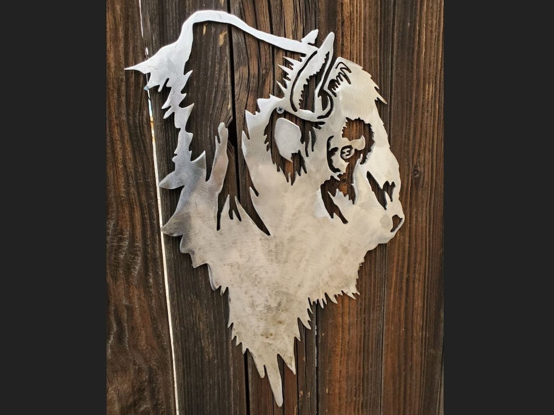 Iron Bison Metal Art | Wall Decor ~ Head Flat Wall Mounted Iron Forest ...