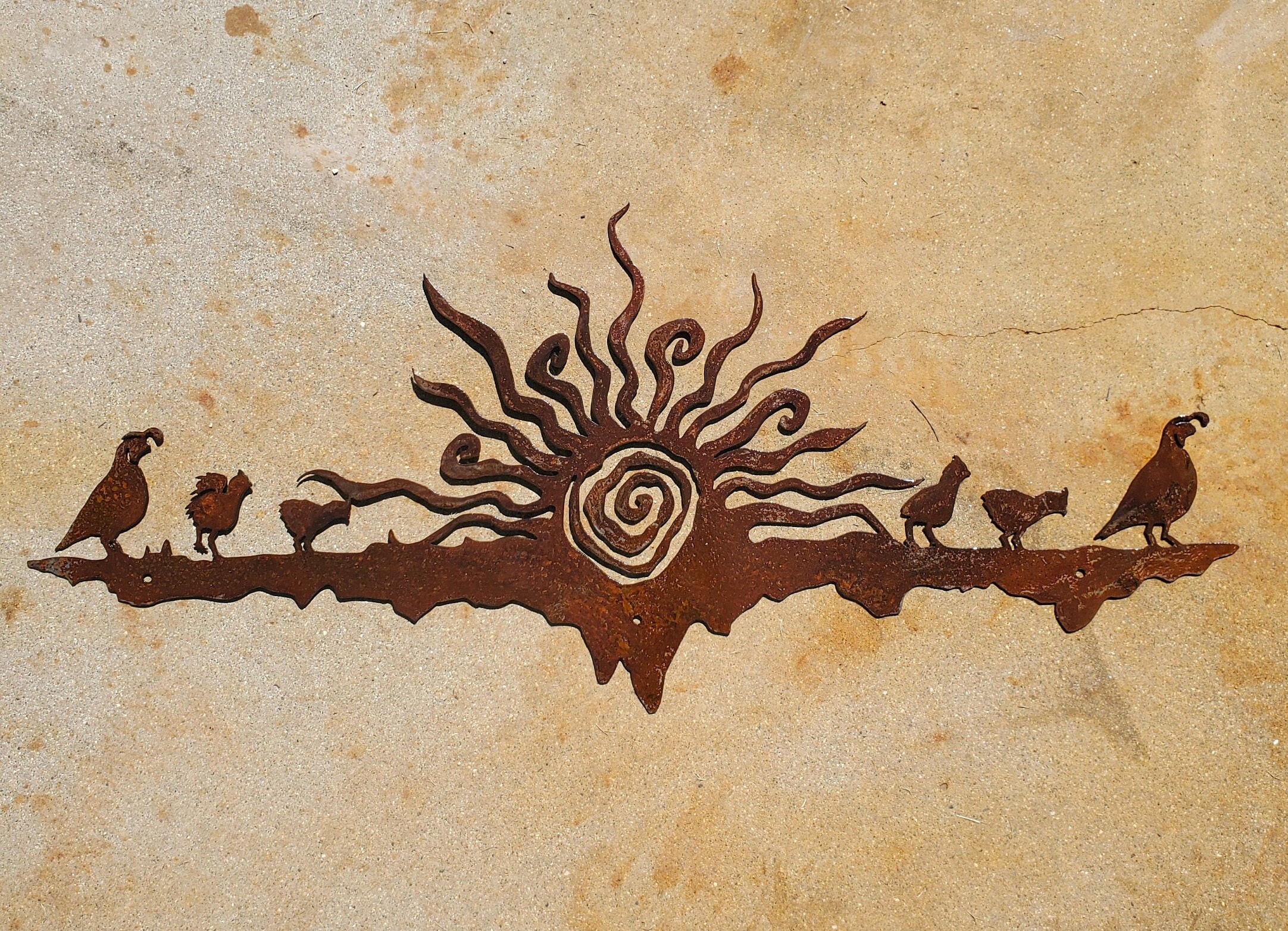 Iron Quail Family in Sunset | Metal Wall Art ~ Rusted Southwest Sonoran Desert Metal Wall Art ...