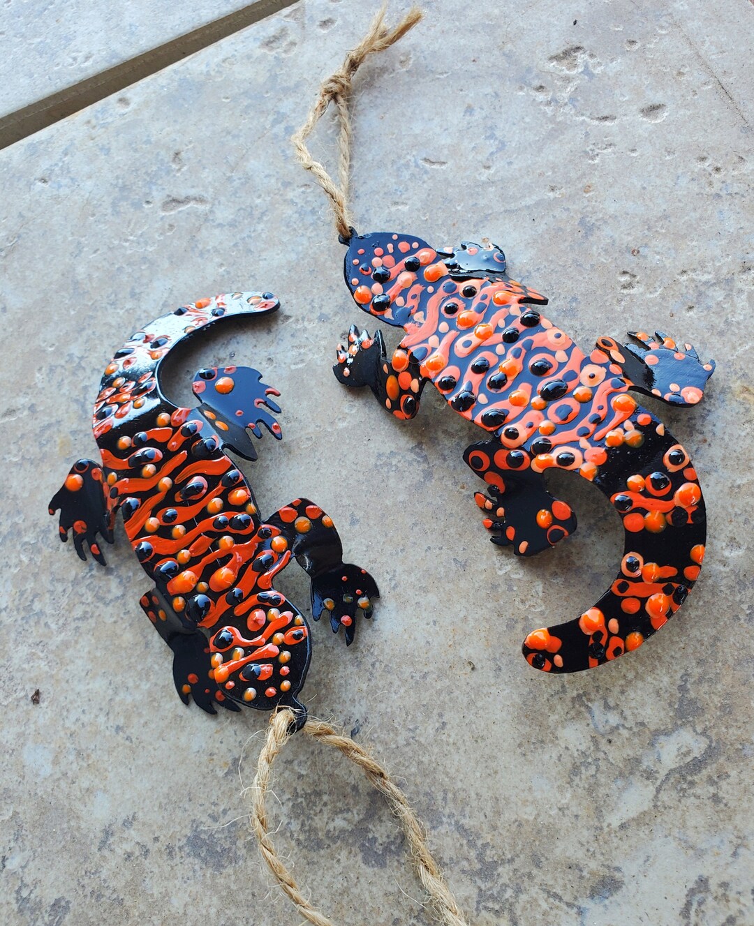 Hand Painted Gila Monster Ornament Set of 2 | Metal Christmas Ornament ...