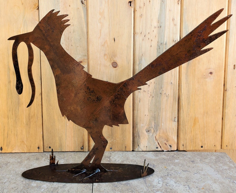 Iron Roadrunner Standing on Base | Metal Art ~ 20" X 16" Rusted ...