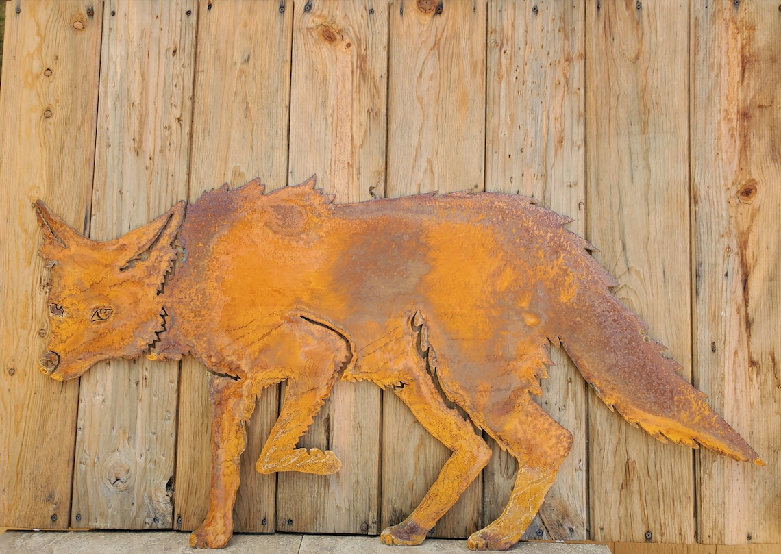 Iron Coyote Prowling Metal Wall Art Flat Mounted Rusted | Etsy