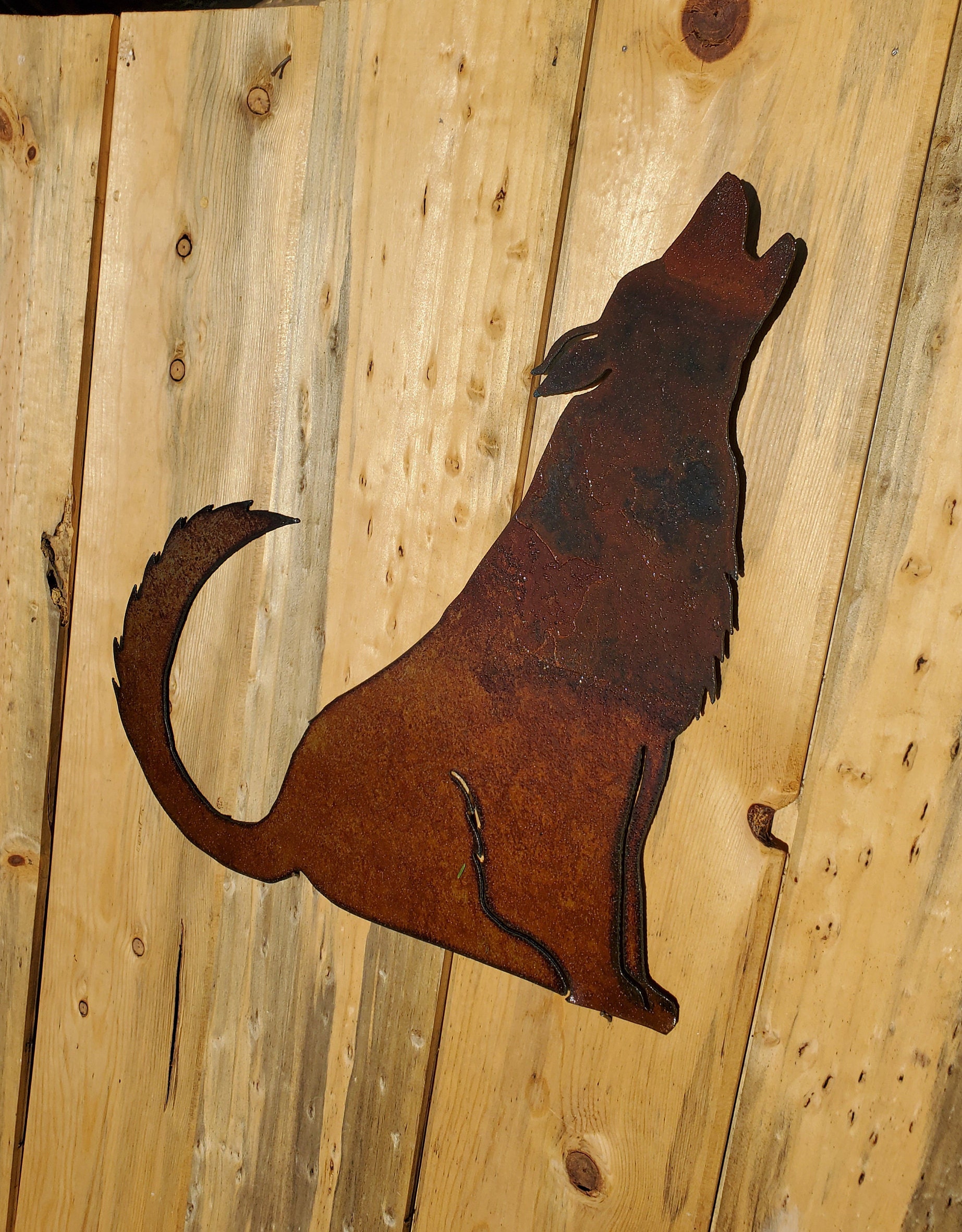 Iron Coyote Howling Metal Wall Art Flat Mounted Rusted - Etsy Hong Kong