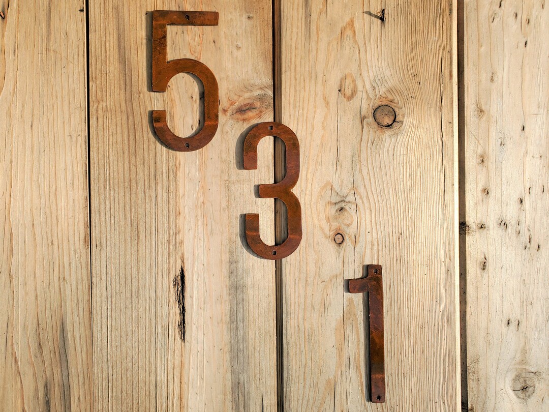 Rusted Metal Modern House Address Numbers | Flat Wall Mounted Iron ...