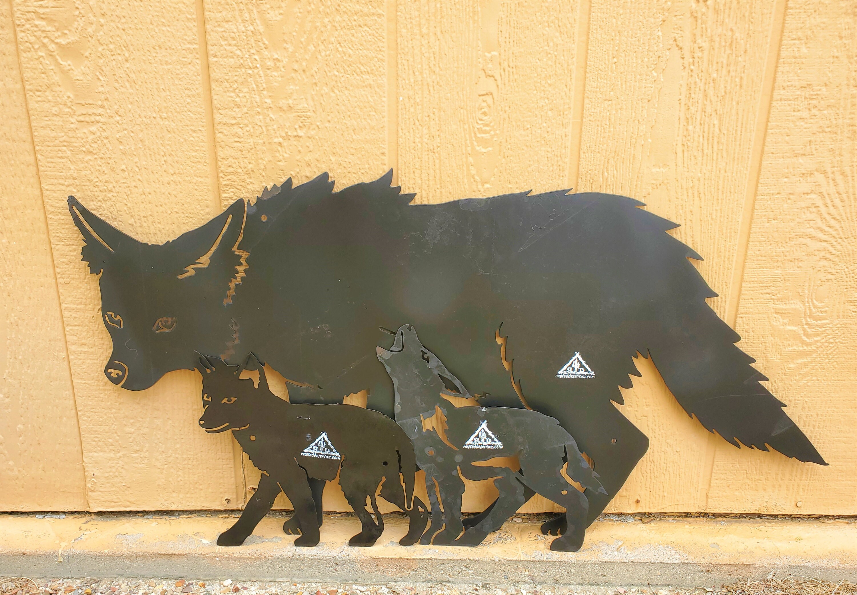Iron Coyote With Cubs Metal Wall Art Mounted Rusted - Etsy