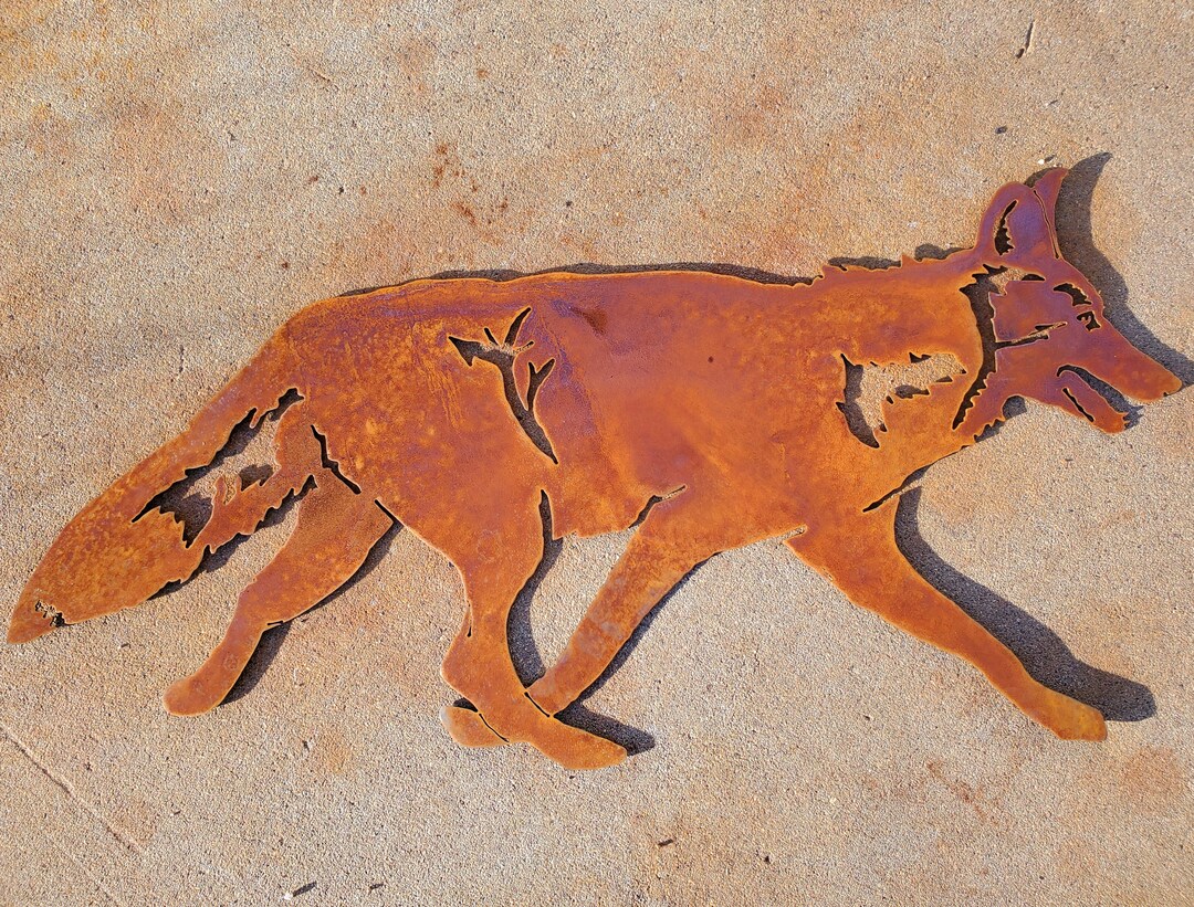 Iron Coyote Chasing | Metal Wall Art ~ Flat Mounted Rusted Southwest ...