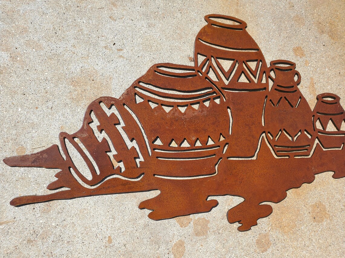 Iron Native Pottery Scene | Metal Wall Art ~ Cactus Garden Decor Flat ...