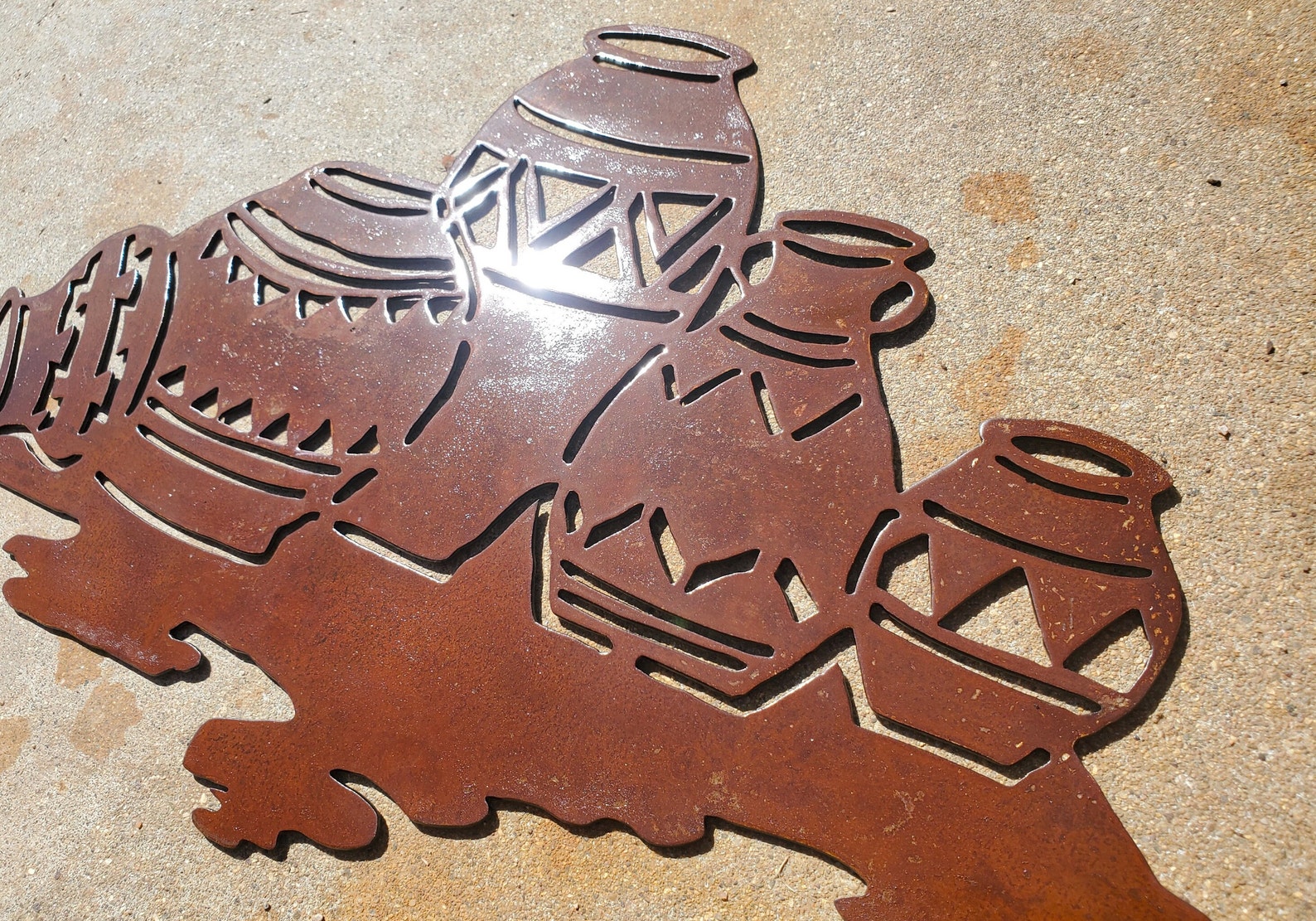 Iron Native Pottery Scene | Metal Wall Art ~ Cactus Garden Decor Flat ...