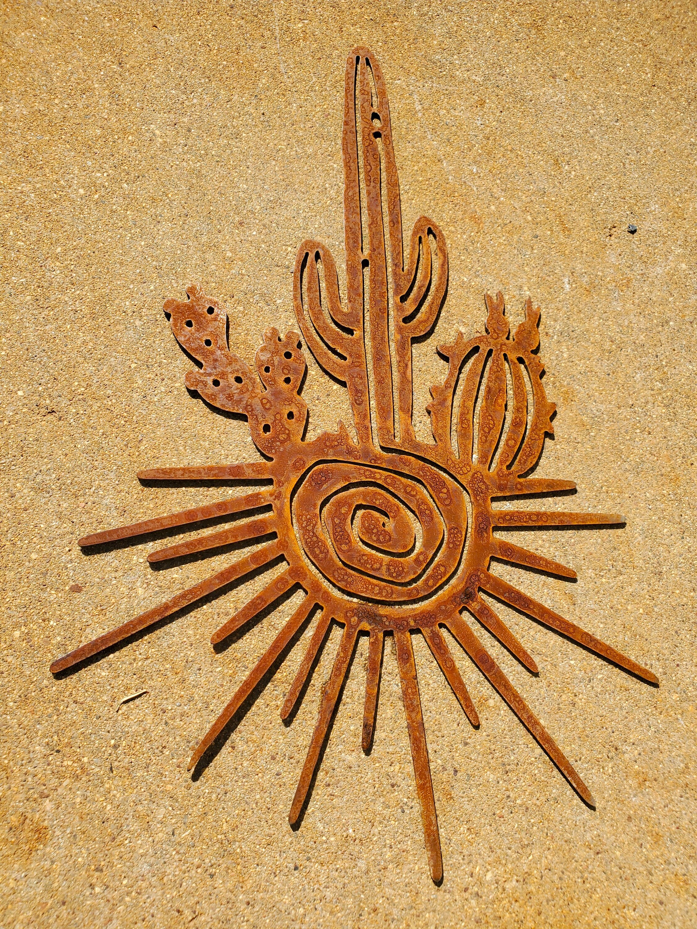 Iron Cacti Over Sun | Metal Wall Art ~ Flat Wall Mounted Iron Sonoran ...