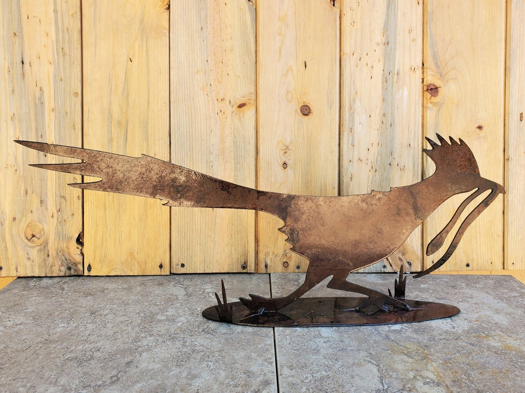 Iron Roadrunner Running With Snake on Base | Metal Art ~ 24" X 9 ...
