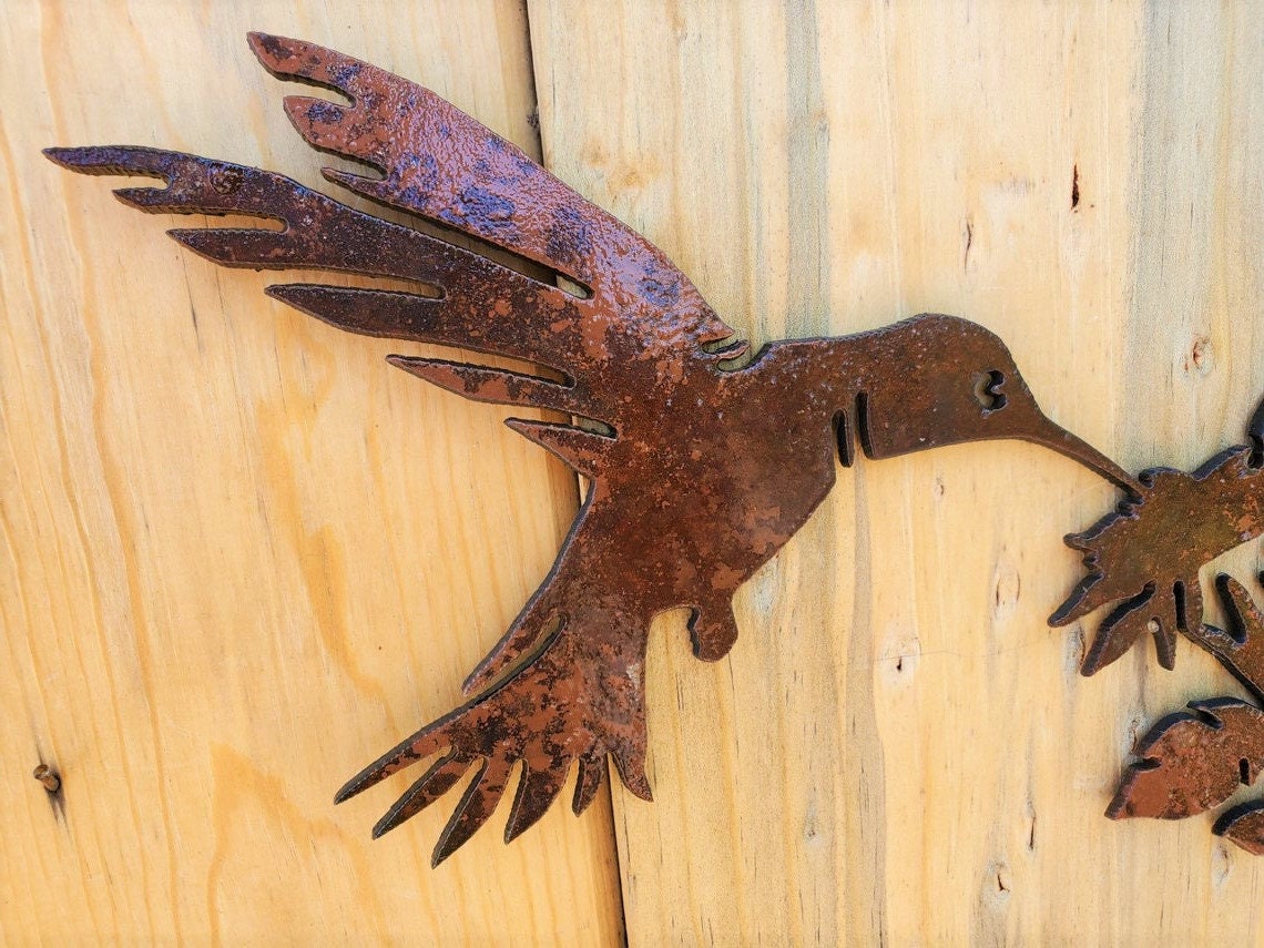 Iron Hummingbird With Flower Metal Wall Art Garden Patio - Etsy