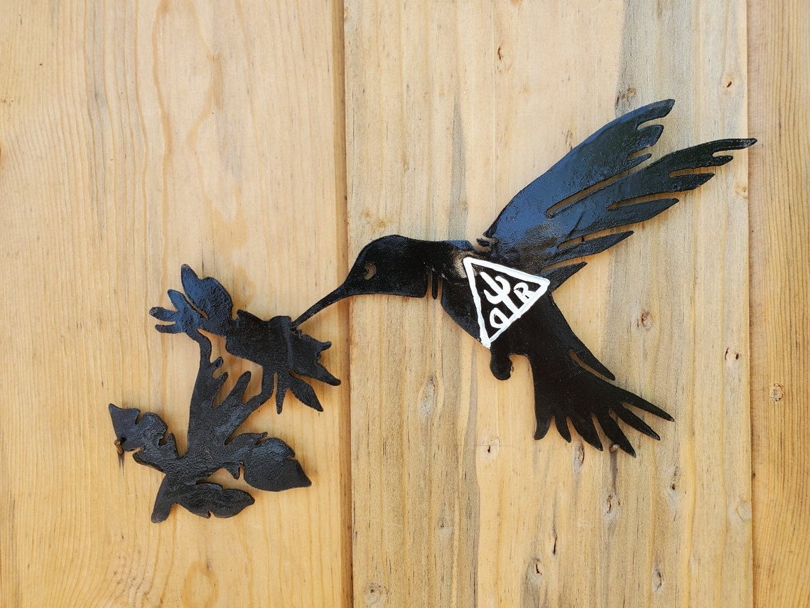 Iron Hummingbird With Flower | Metal Wall Art ~ Garden Patio Decoration ...