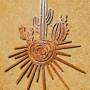 Iron Cacti Over Sun | Metal Wall Art ~ Flat Wall Mounted Iron Sonoran ...