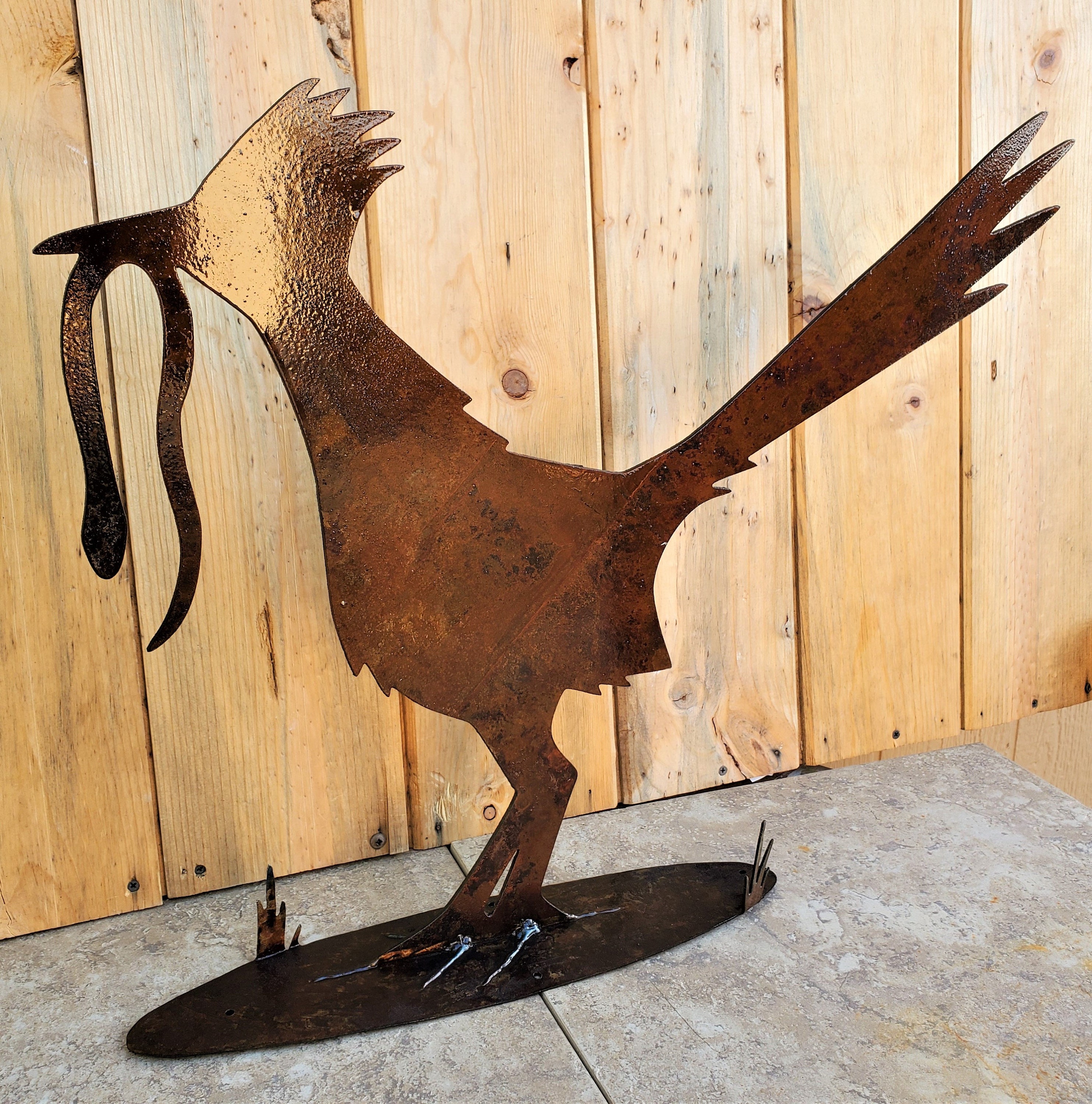 Iron Roadrunner Standing on Base | Metal Art ~ 20" X 16" Rusted ...
