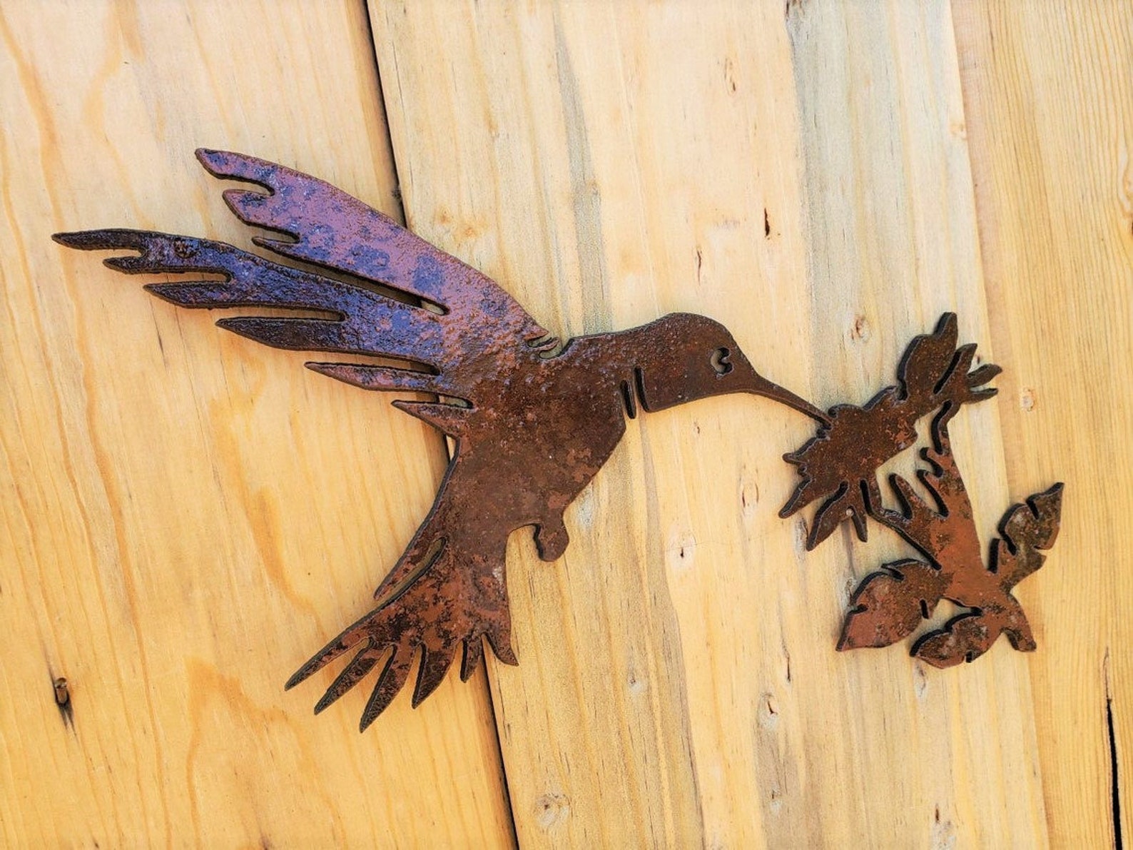 Iron Hummingbird With Flower Metal Wall Art Garden Patio - Etsy