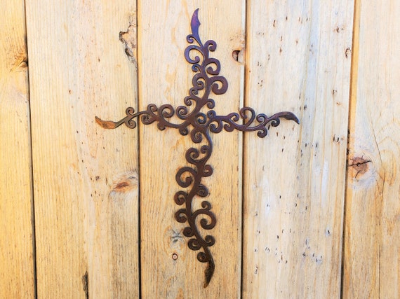 Iron Cross Curly Metal Wall Decor Art Flat Crucifix | Etsy