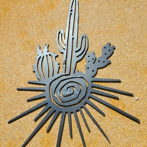 Iron Cacti Over Sun | Metal Wall Art ~ Flat Wall Mounted Iron Sonoran ...