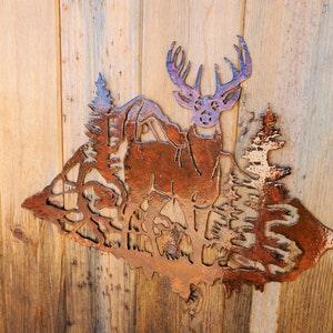 Iron Deer in Mountain Range | Metal Wall Art ~ Rusted Metal Yard Art ...