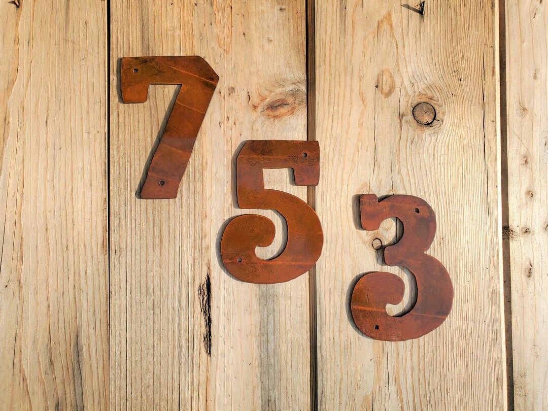 Rusted Metal House Address Numbers | Flat Wall Mounted Iron Texas ...