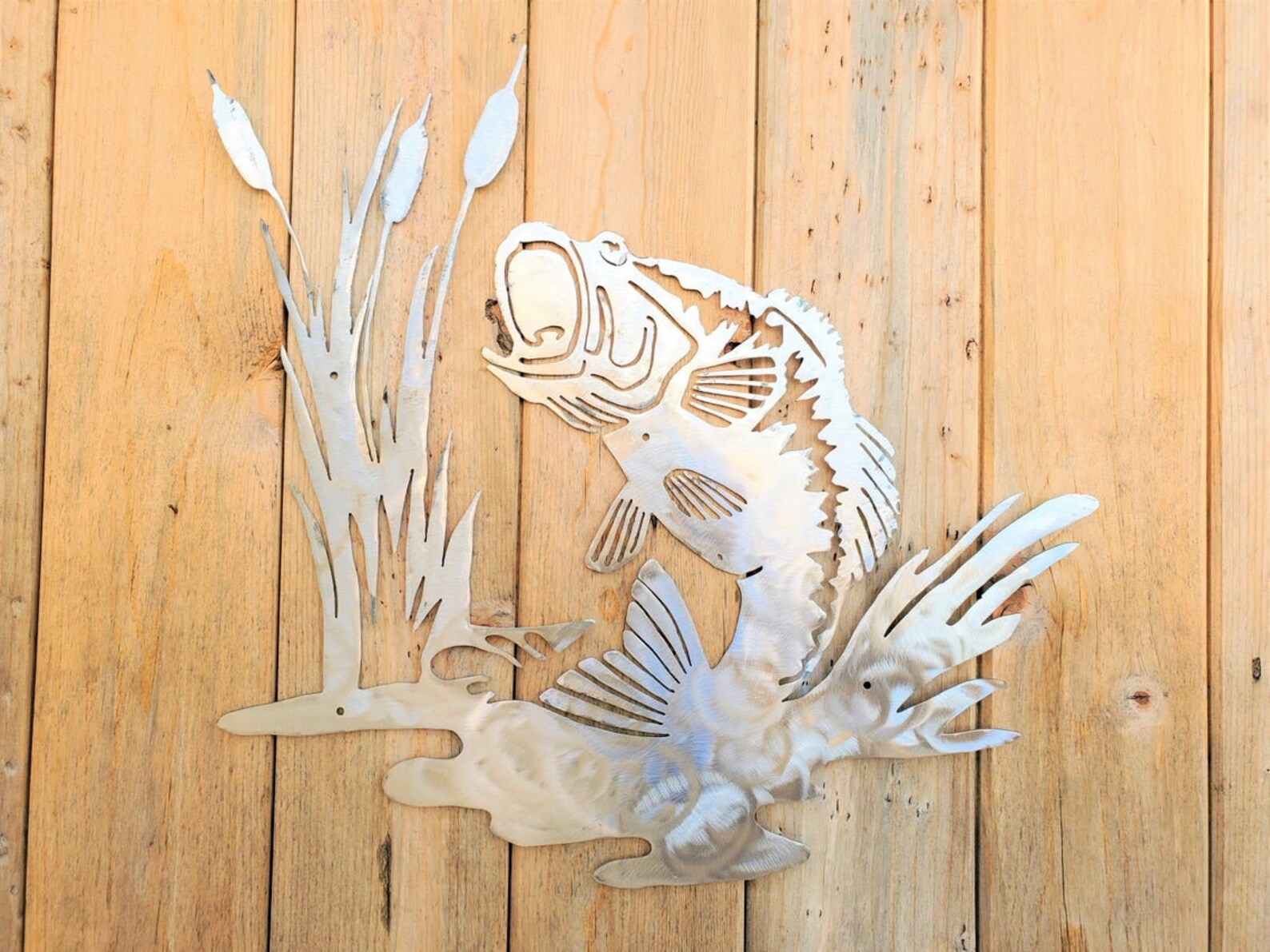 Iron Largemouth Bass | Metal Fish Art ~ Rusted Flat Wall Decor Yard ...