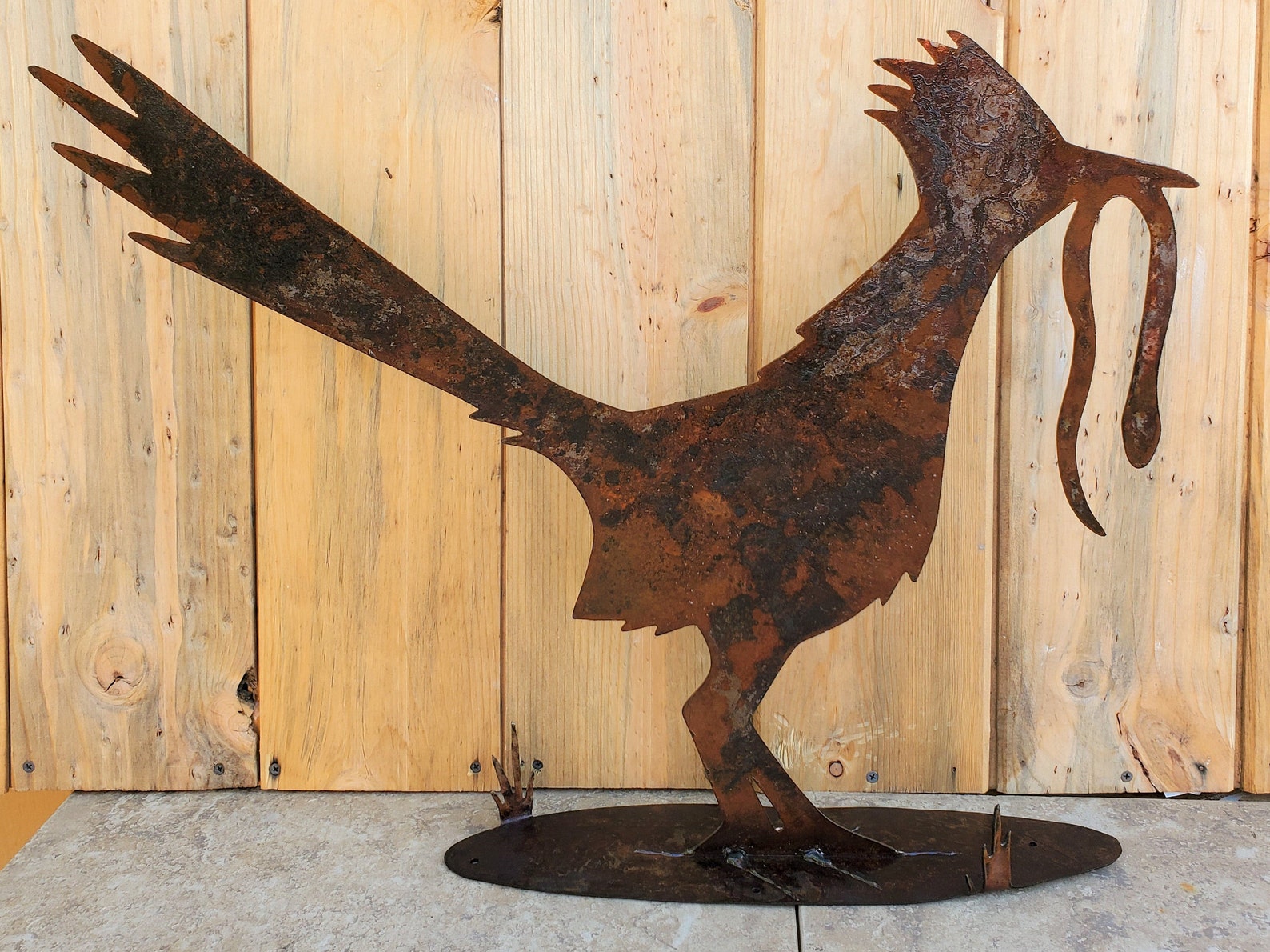 Iron Roadrunner Standing on Base | Metal Art ~ 20" X 16" Rusted ...