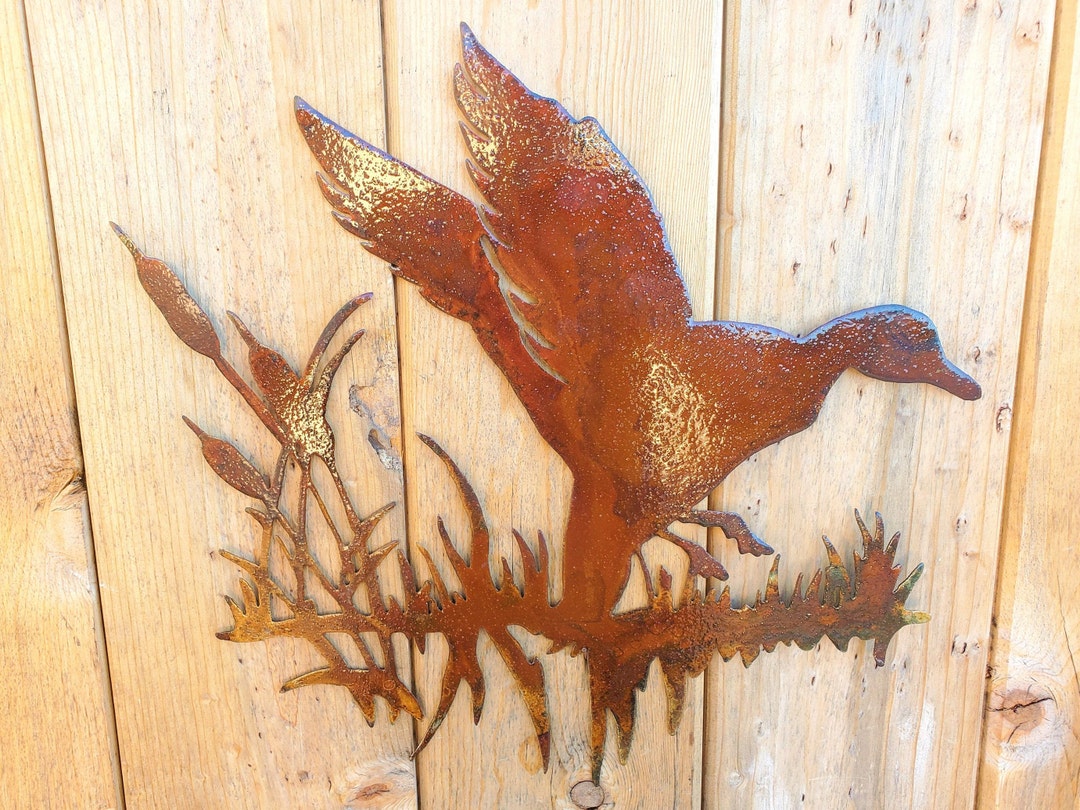 Iron Duck Flying | Metal Wall Art ~ Mounted Rusted Yard Decor Rustic ...