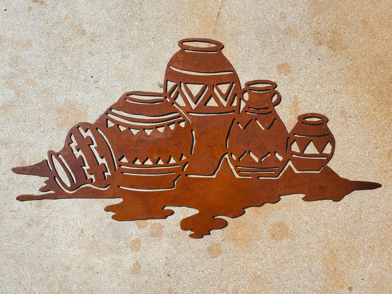 Iron Native Pottery Scene | Metal Wall Art ~ Cactus Garden Decor Flat ...