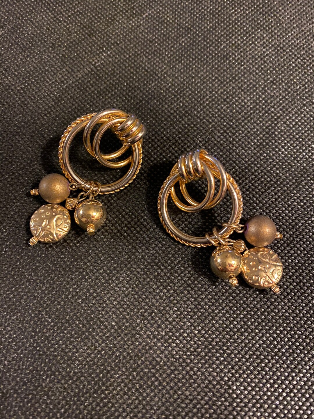 1990s Gold Plated Intertwined Loops With Beads - Etsy