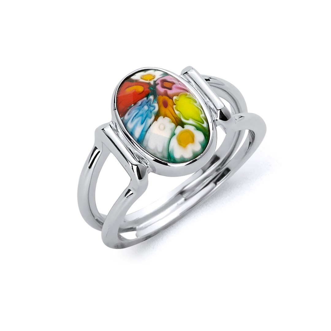 Millefiori Split Shank Oval Statement Ring by Alan K - Etsy