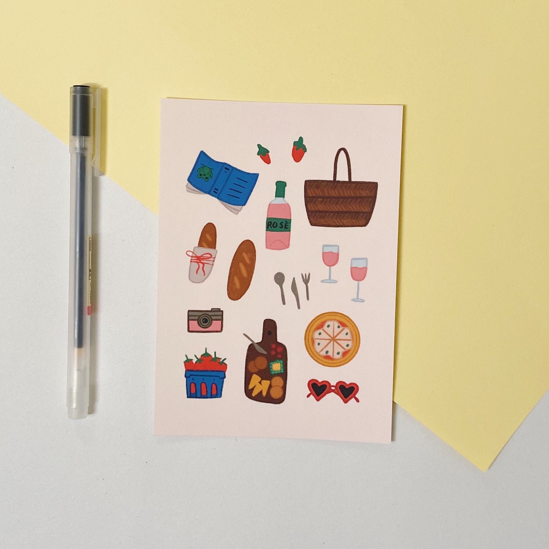 Summer Picnic Illustrated Postcard Mini A6 Print Gallery Wall, Décor ...