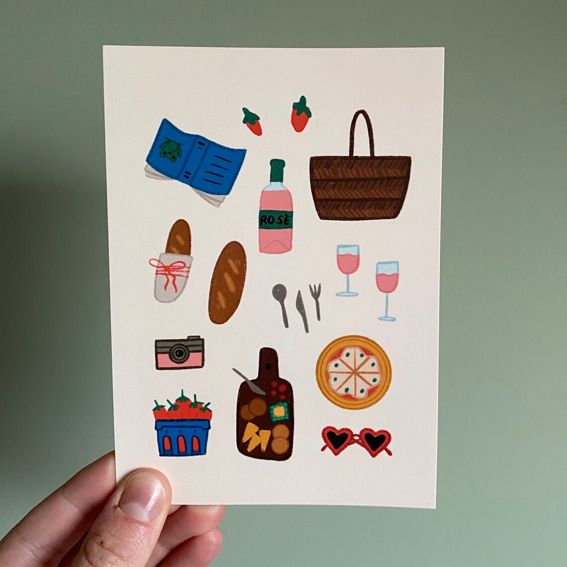 Summer Picnic Illustrated Postcard Mini A6 Print Gallery Wall, Décor ...