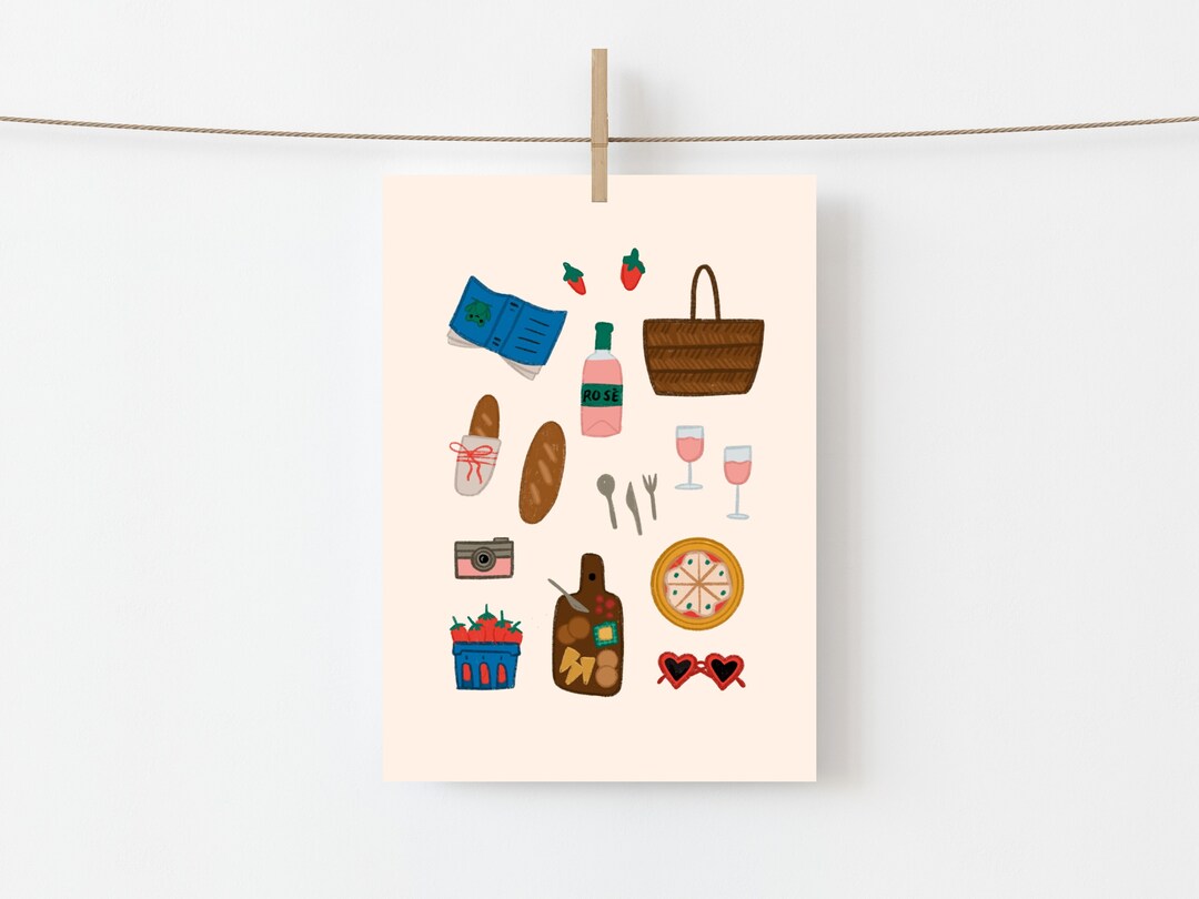Summer Picnic Illustrated Postcard Mini A6 Print Gallery Wall, Décor ...