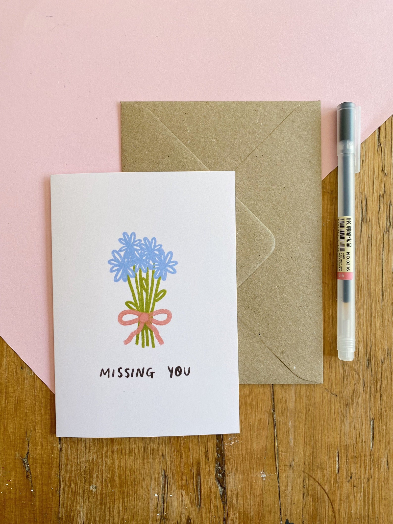 Floral Missing You Card A6 340gsm Card Stock With C6 Brown - Etsy UK