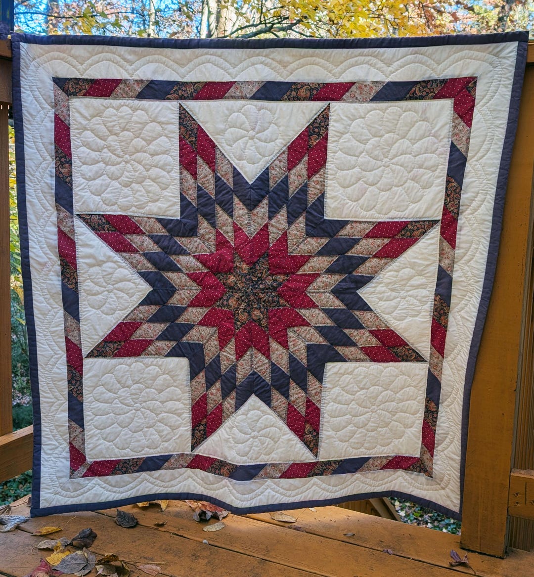 Vintage 1990s Handmade 43 X 43-inch Lone Star Pattern Lap Quilt, Wall ...