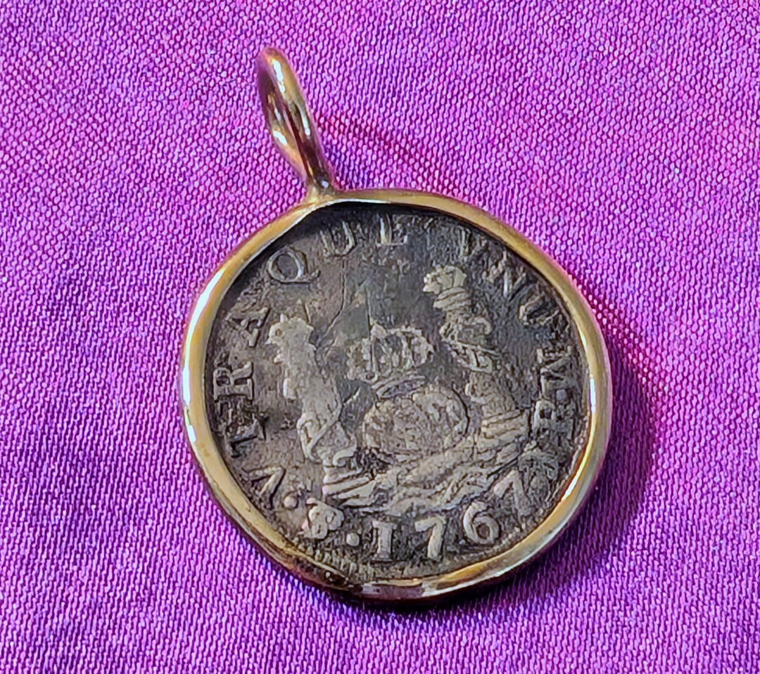 Authentic 1767 Carolus III Spanish Silver 1 Reale Coin in 14K Gold ...