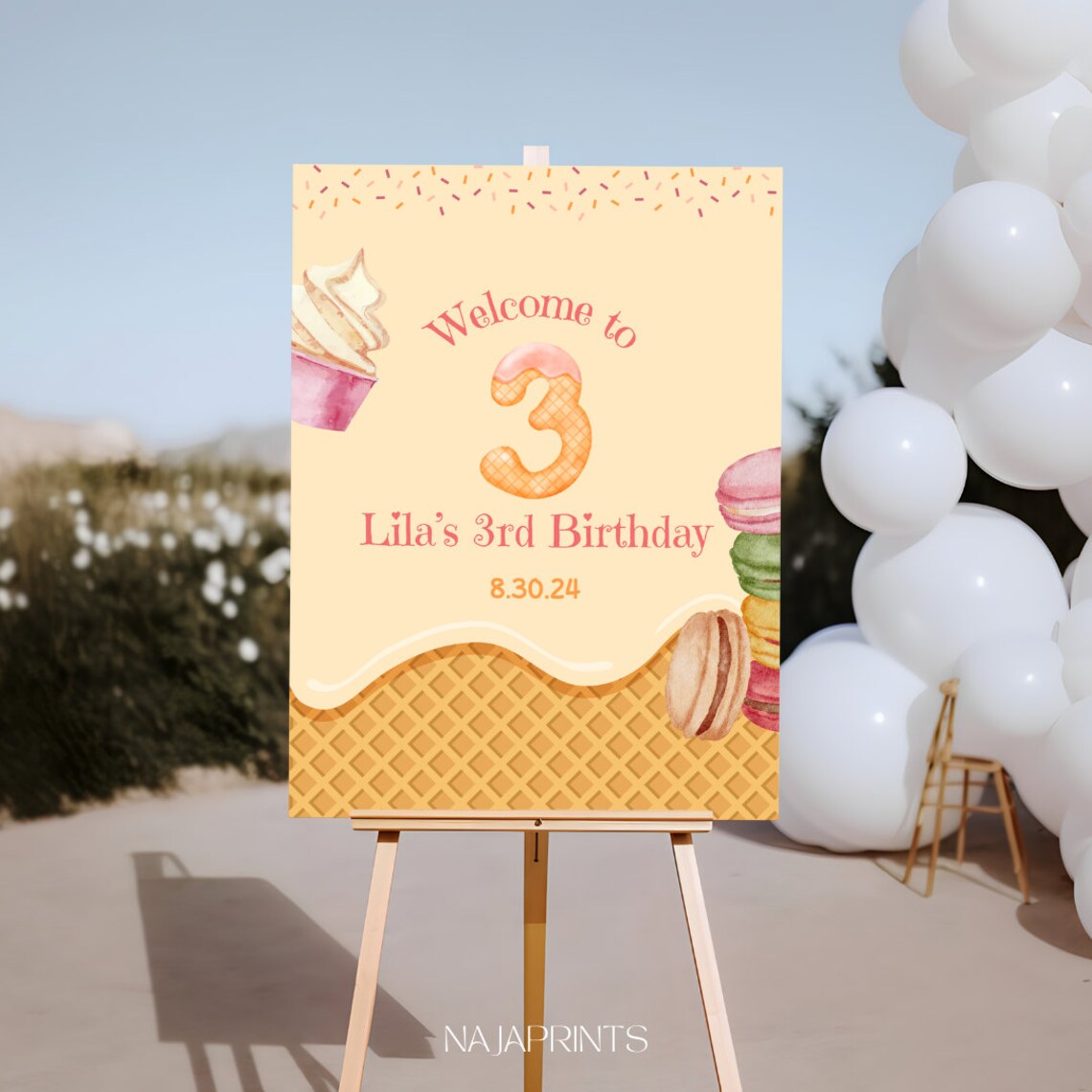 BUNDLED Personalized "3 Times as Sweet" 3rd Birthday Party Products for ...