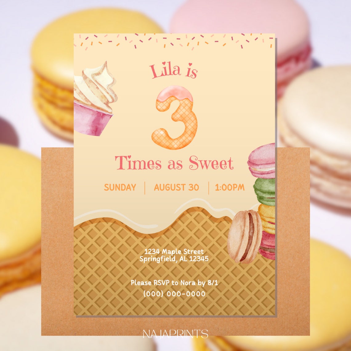 BUNDLED Personalized "3 Times as Sweet" 3rd Birthday Party Products for ...