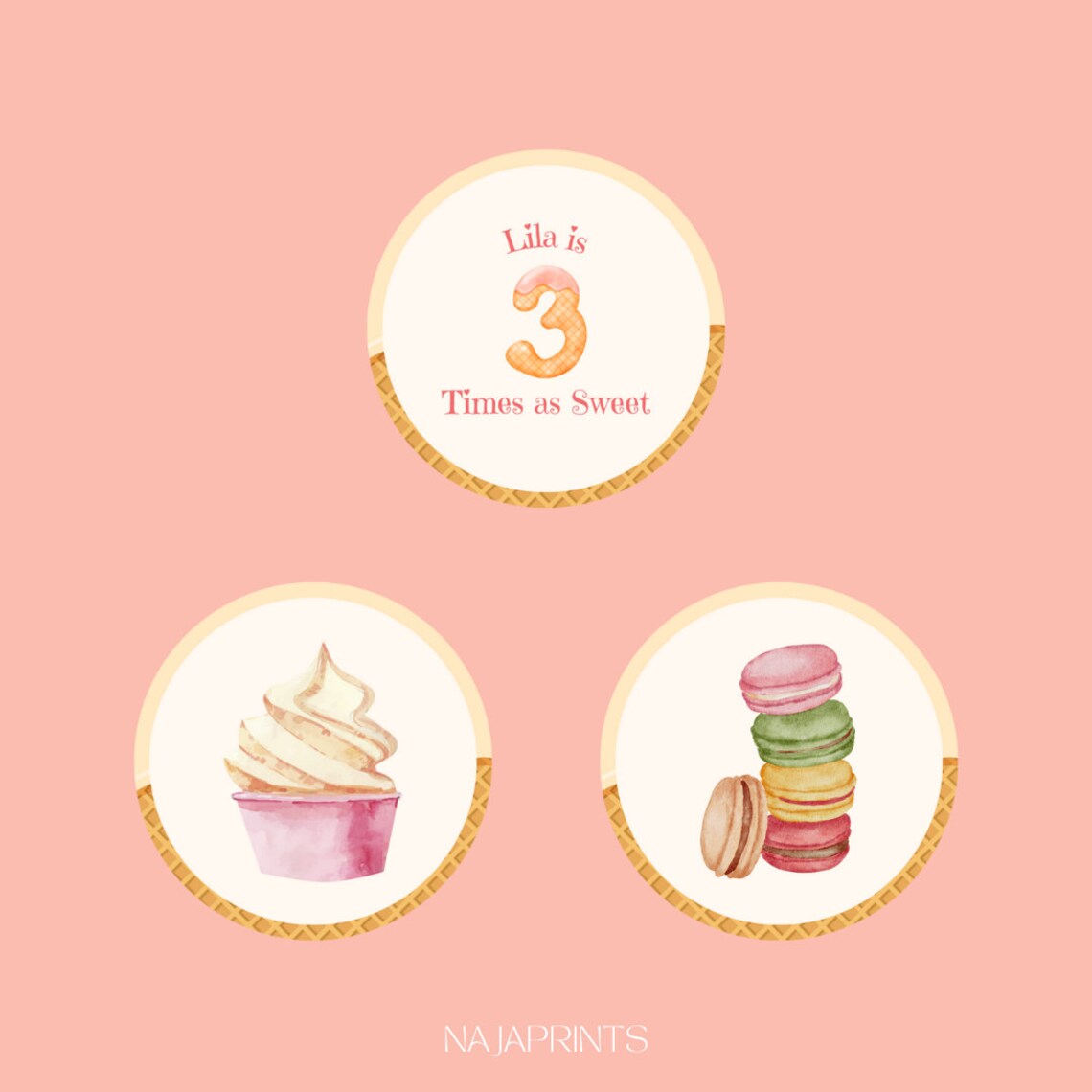 Personalized "3 Times as Sweet" 3rd Birthday Party Cupcake Toppers for ...